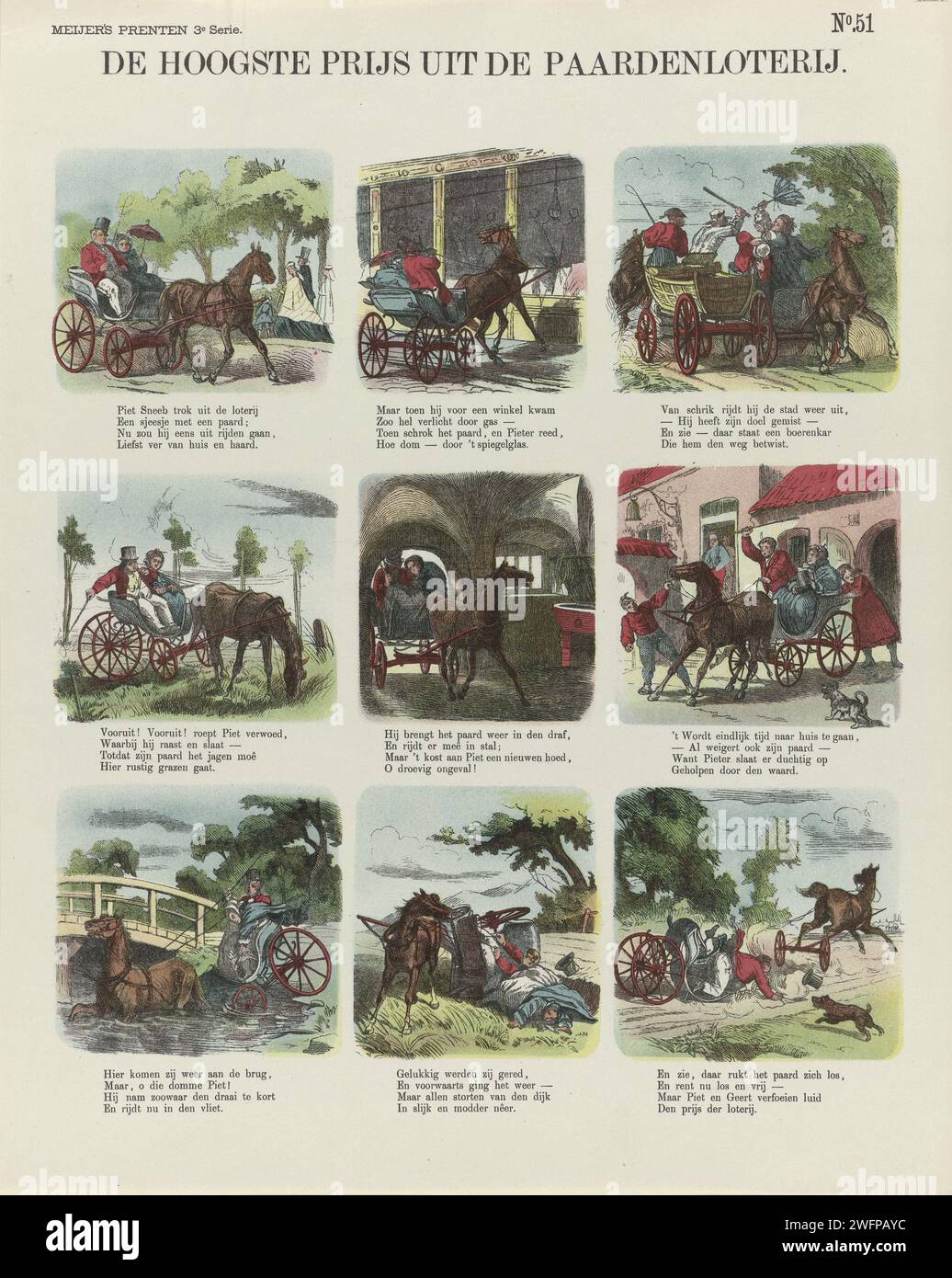 The highest price in the Horse Lottery, 1878 print Leaf with 9 comic ...