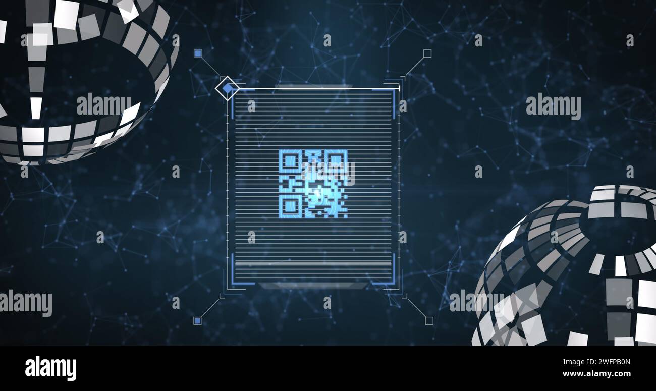 Image of globes and qr code on black background Stock Photo - Alamy