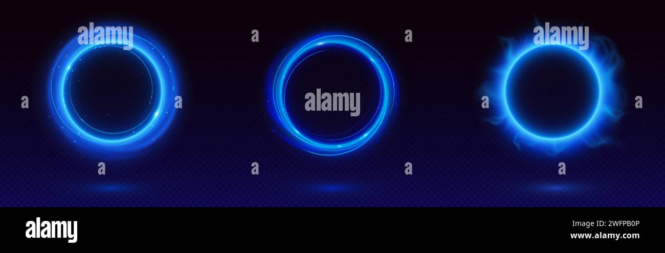 Blue circle frames set isolated on transparent background. Vector ...