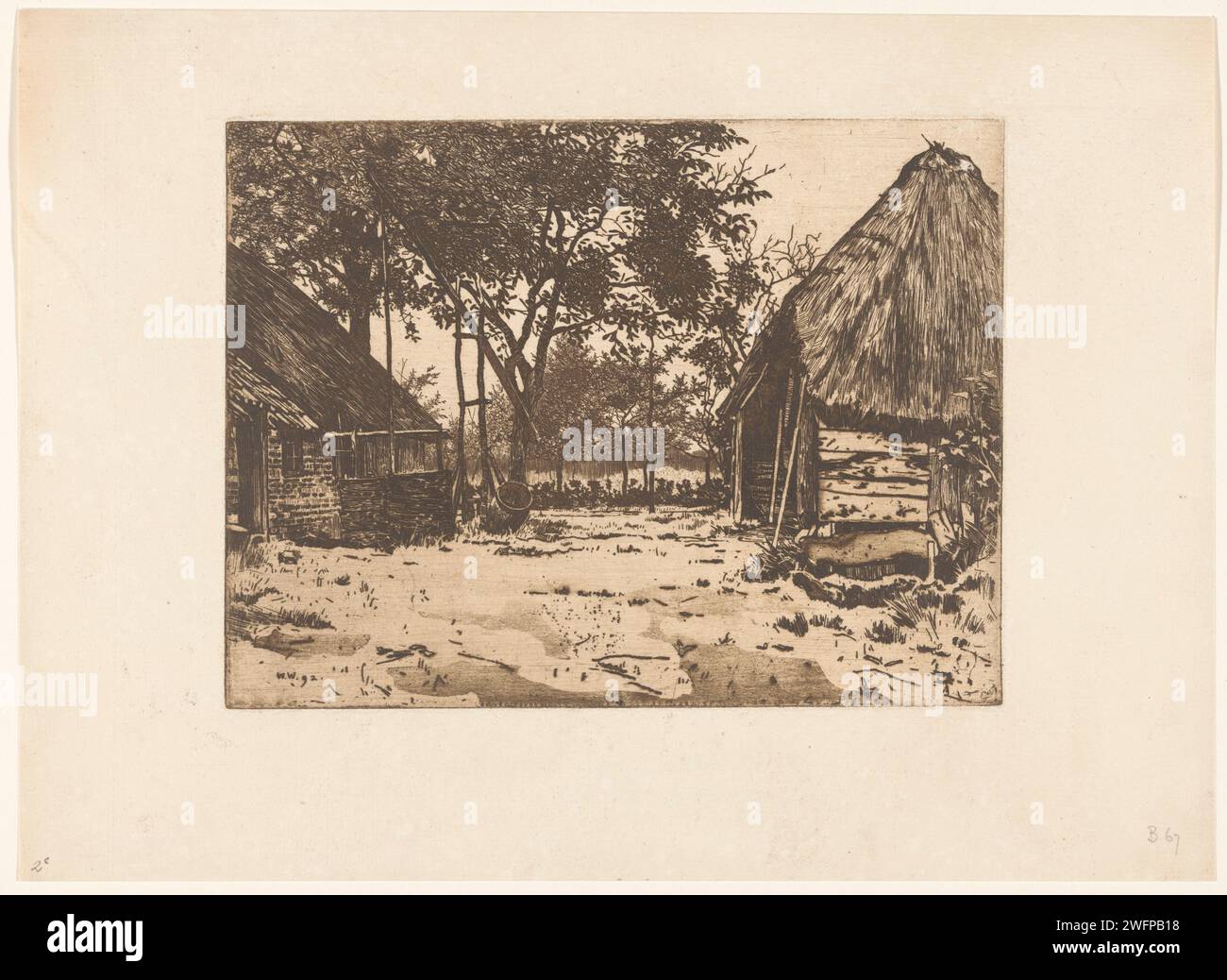 Farmyard in Brabant, Willem Witsen, 1892 print paper etching barn. farm ...