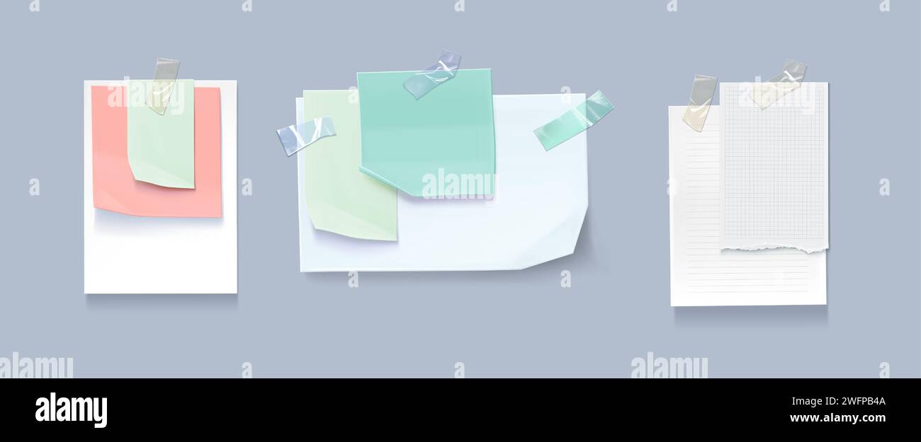 Set of paper notes isolated on background. Vector realistic ...