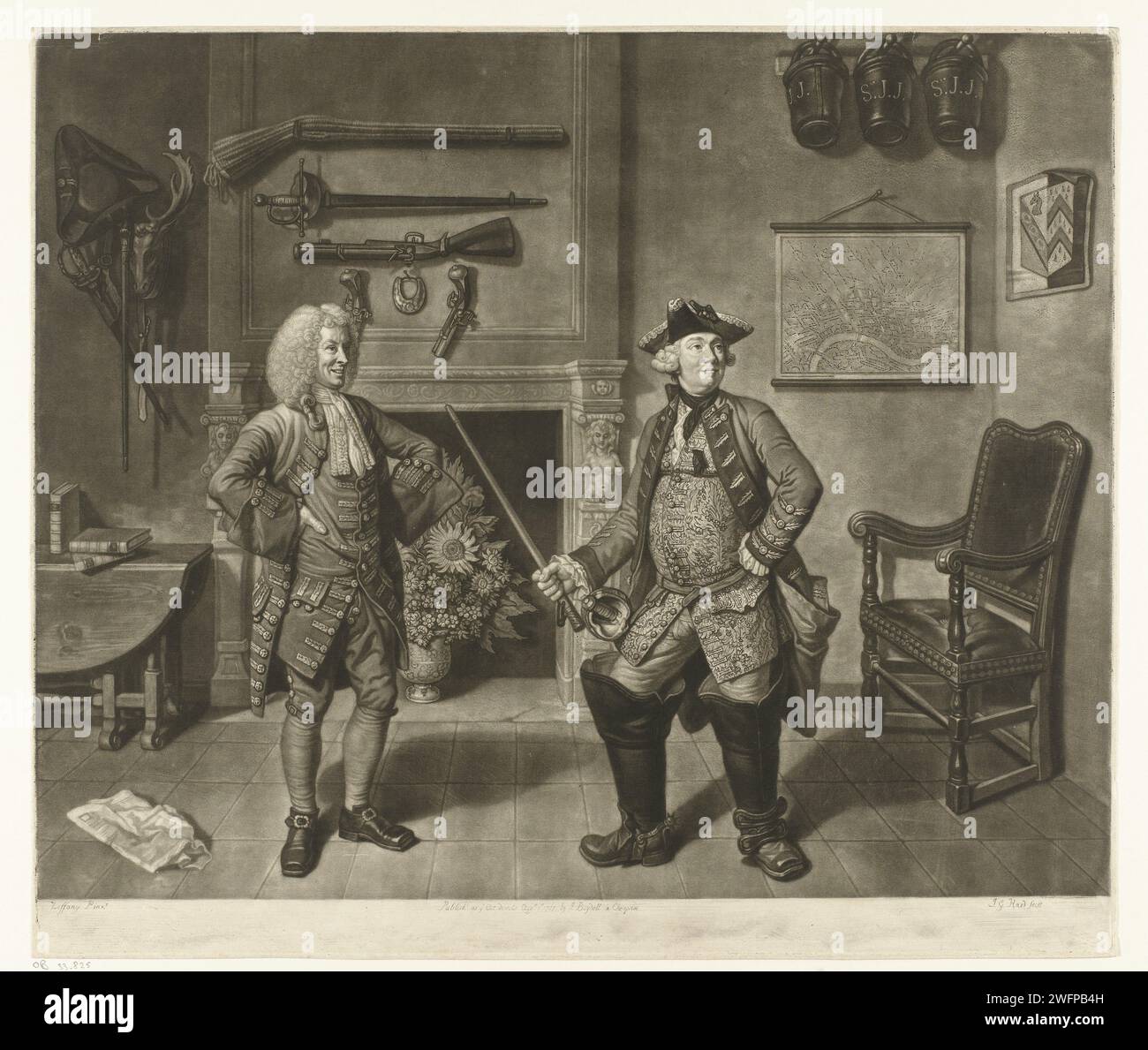 Interior with two men with weapons, Johann Gottfried Haid, after Johann ...