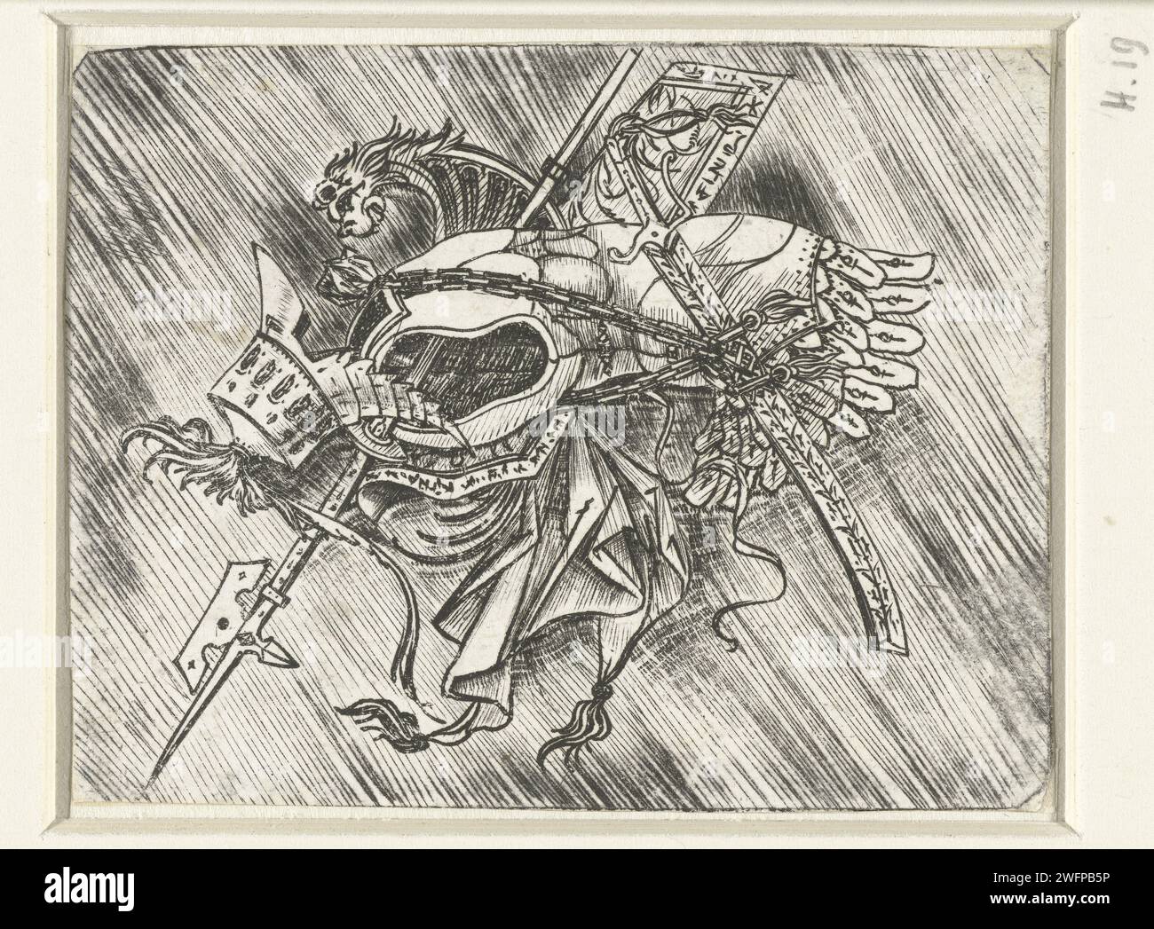 Weapon trophies including harness and helmet and Hellebaard, 1500 ...