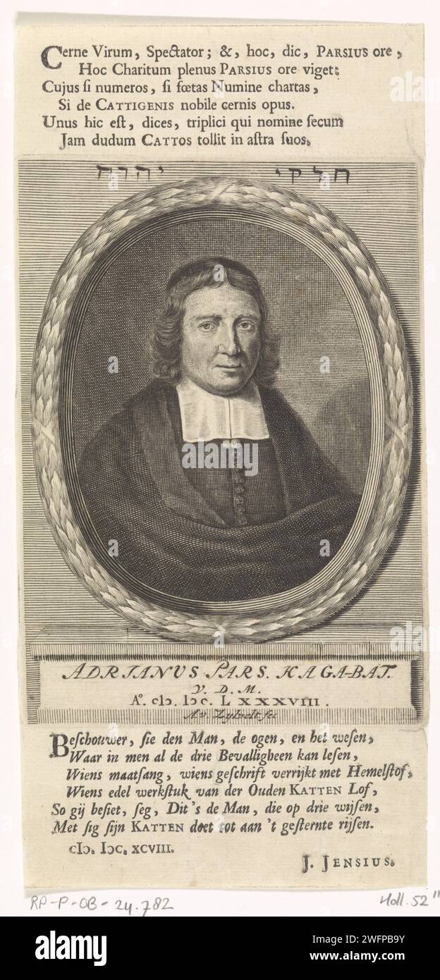 Portrait of Adriaan Pars, Anthony van Zijlvelt, 1698 print Portrait of ...