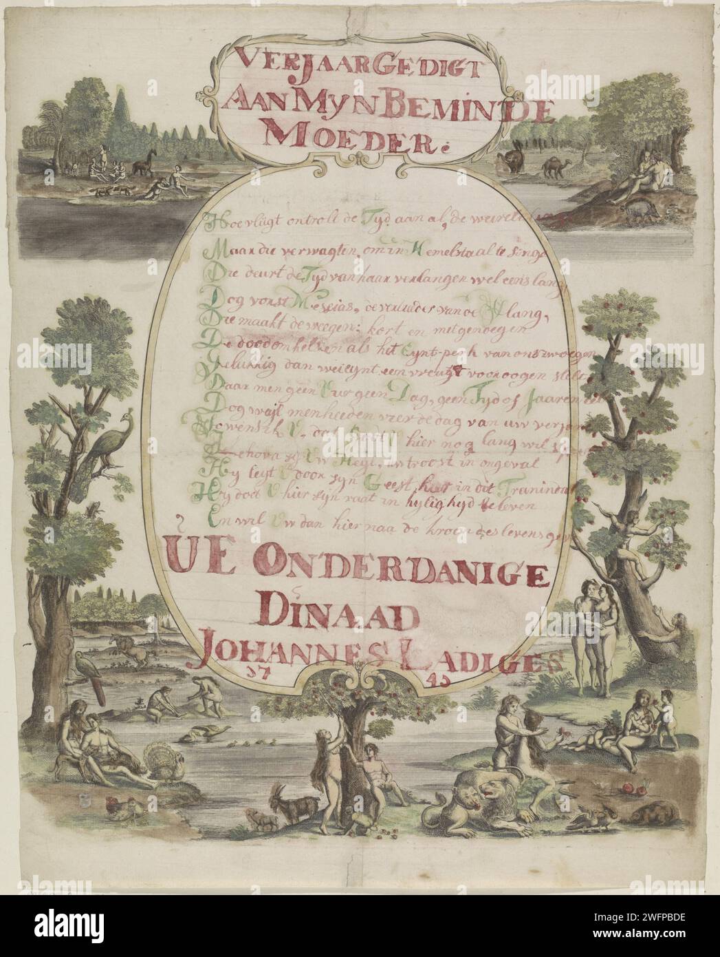Wish letter with Adam and Eva in Paradise, 1745 print Wish letter with ...