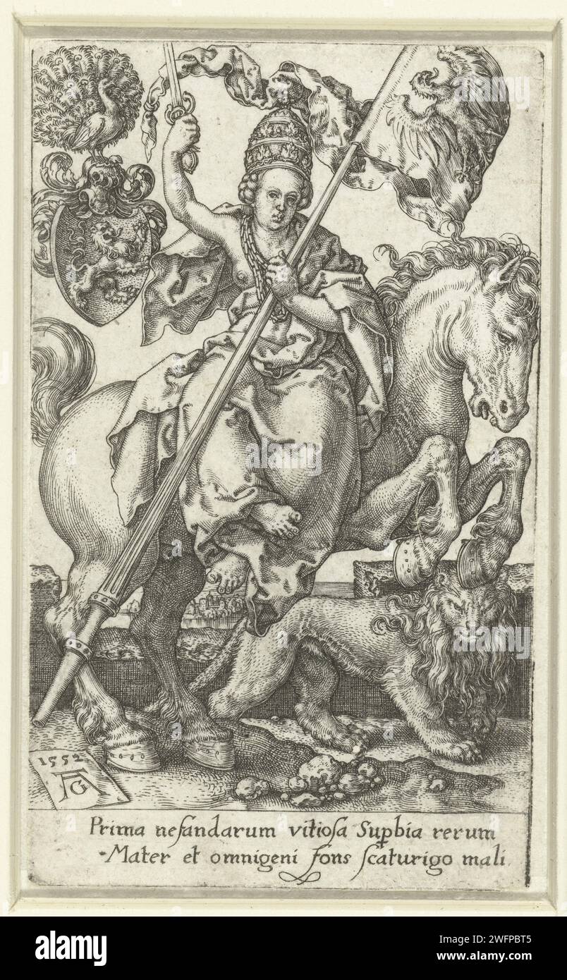 Hoogmoed, Heinrich Aldegrever, 1552 print Personification of the pride ...