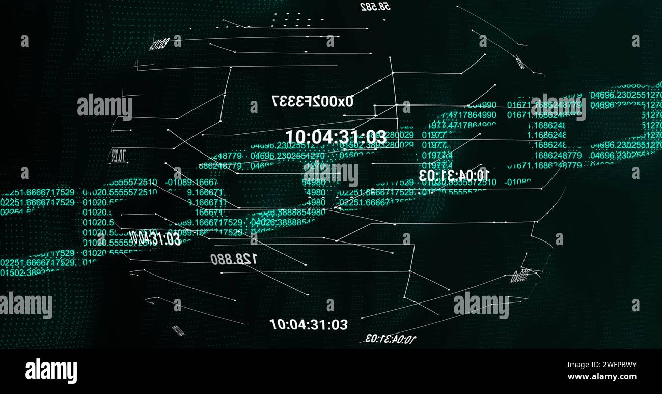 Image of numbers and block chain on black background Stock Photo - Alamy