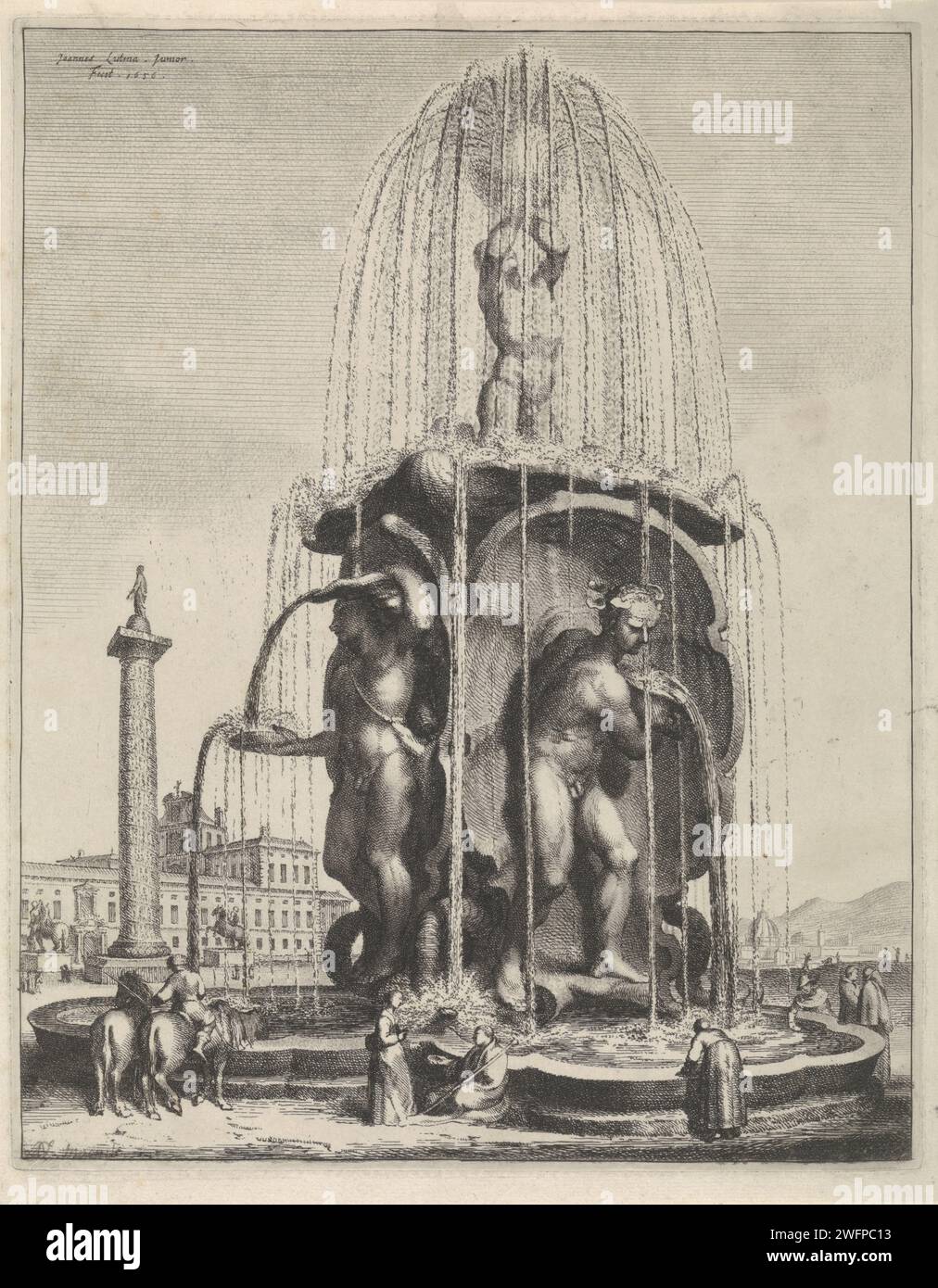 Fontein and Zuil van Trajanus in Rome, Johannes Lutma (1624-1689), 1656 ...