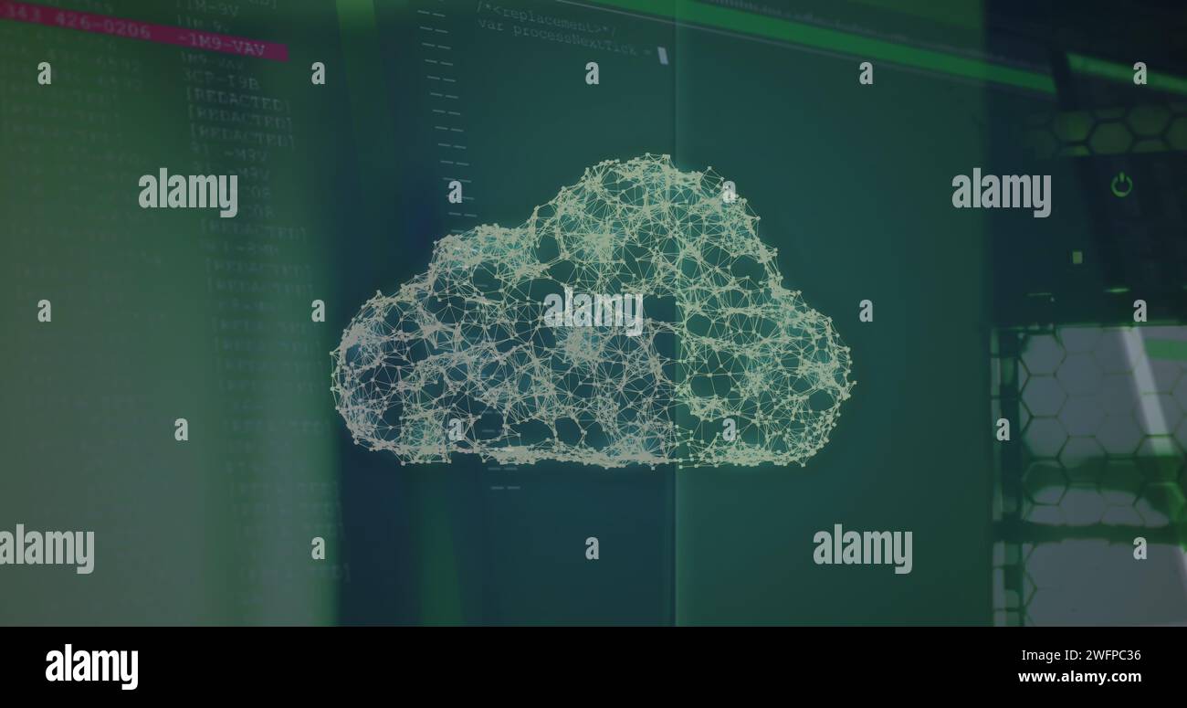 Image of cloud icons over data processing on dark background Stock Photo - Alamy