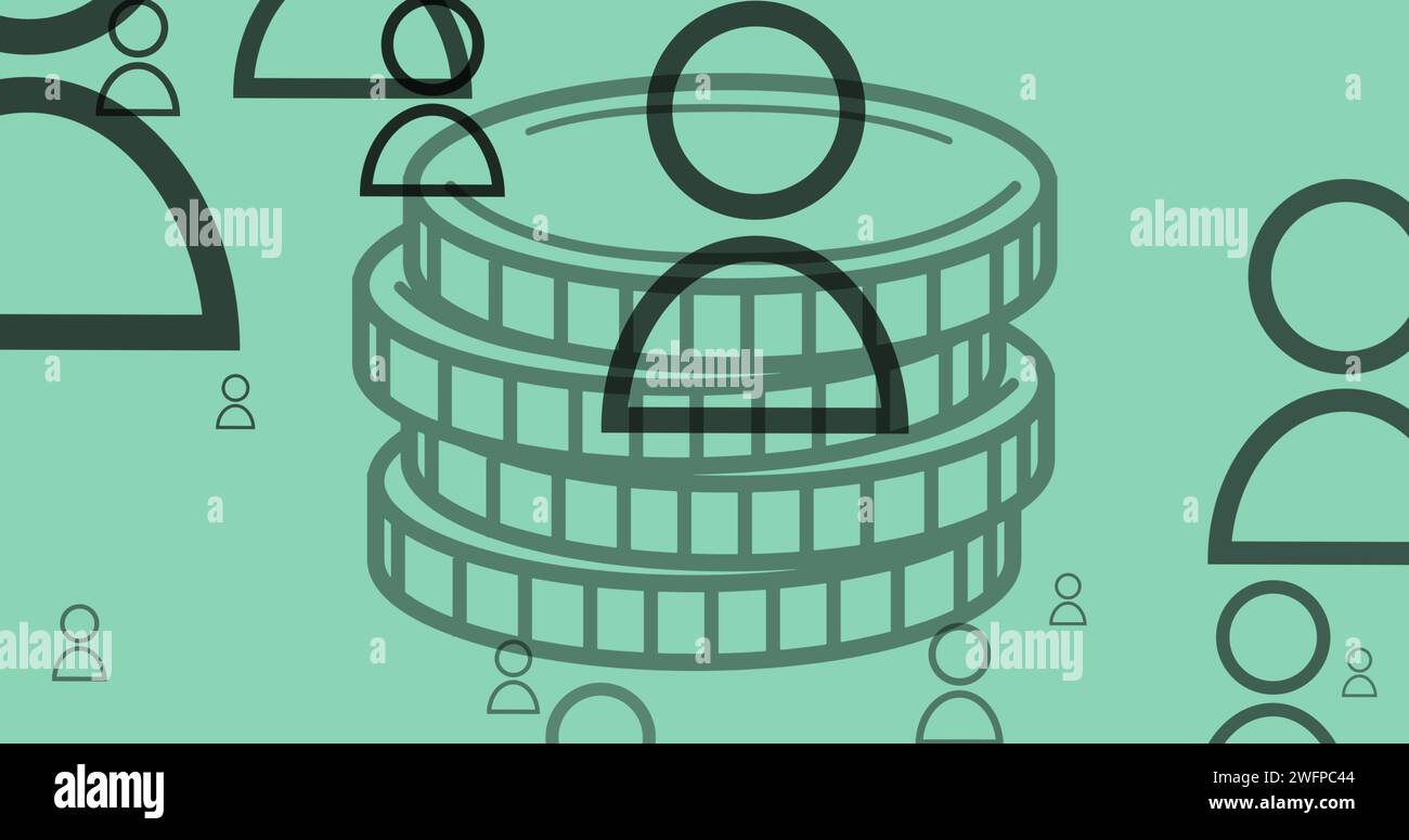 Image of people icons over coins on green background Stock Photo - Alamy