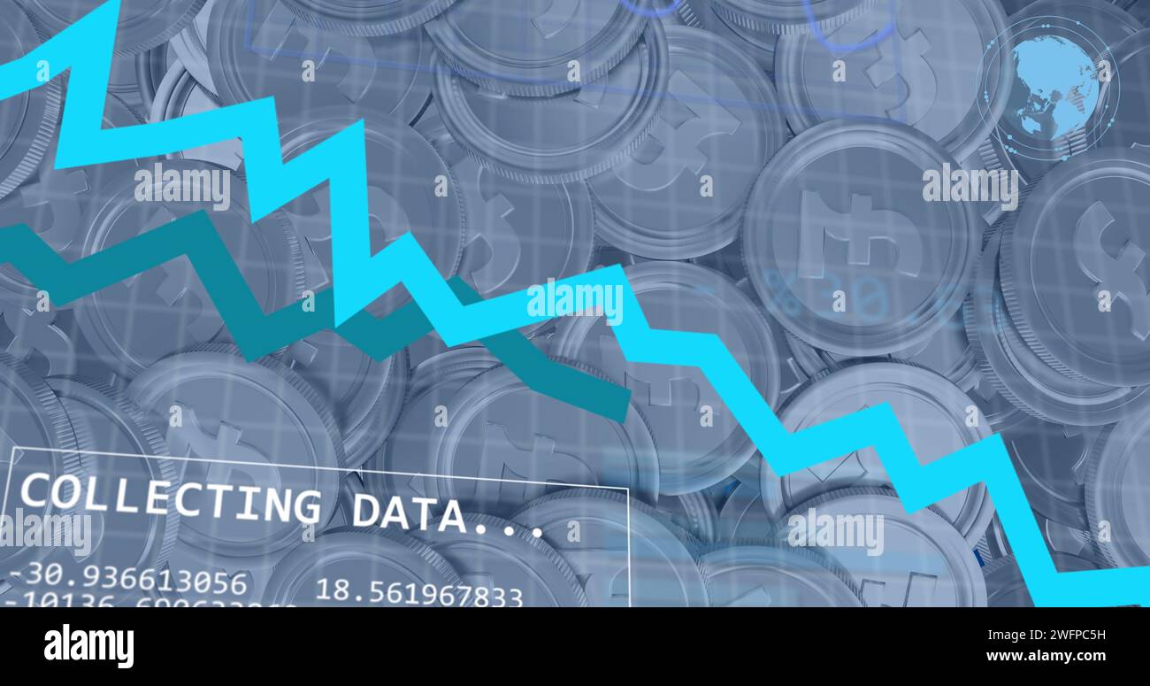 Image of financial data processing over silver pound coins Stock Photo ...
