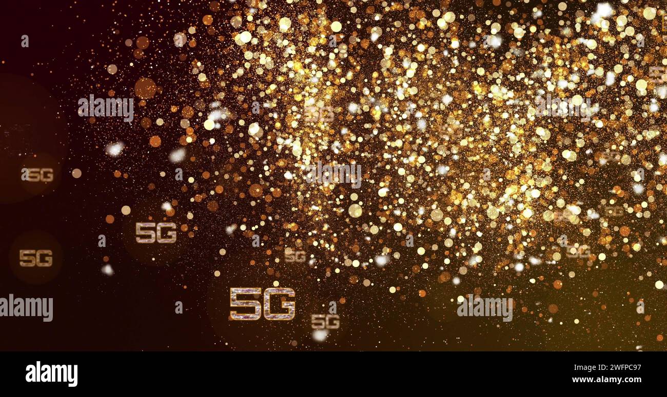 Image of 5g text data processing over glowing spots Stock Photo - Alamy