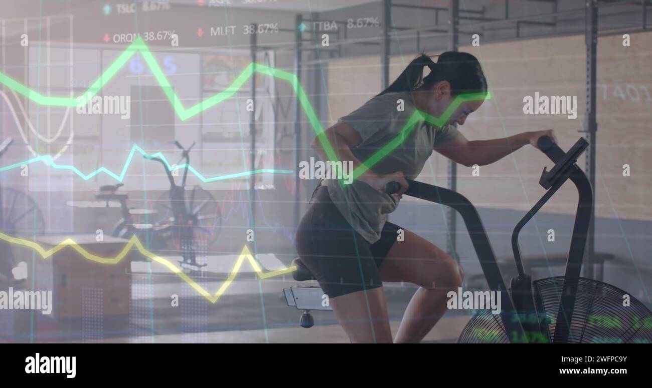 Image of data processing on graph over biracial woman cross training on ...