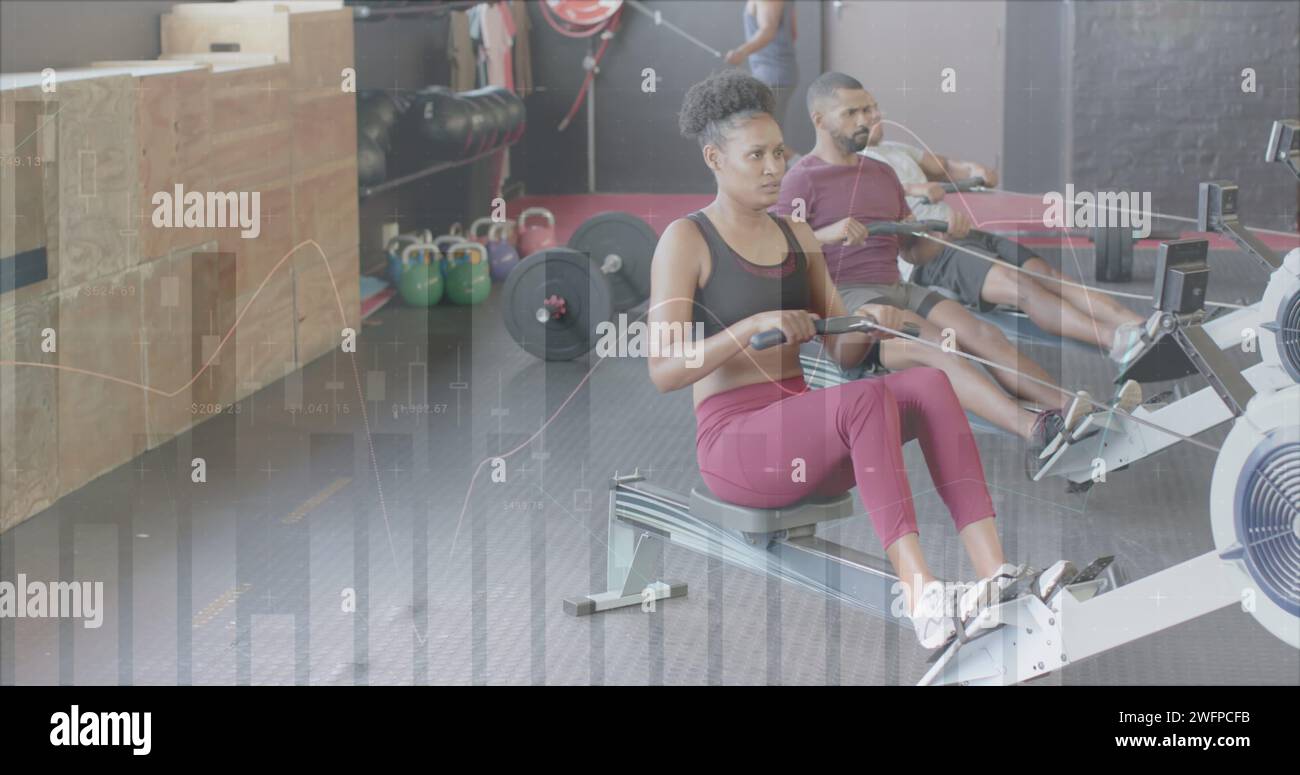 Image of data processing on graph over diverse woman and men training ...