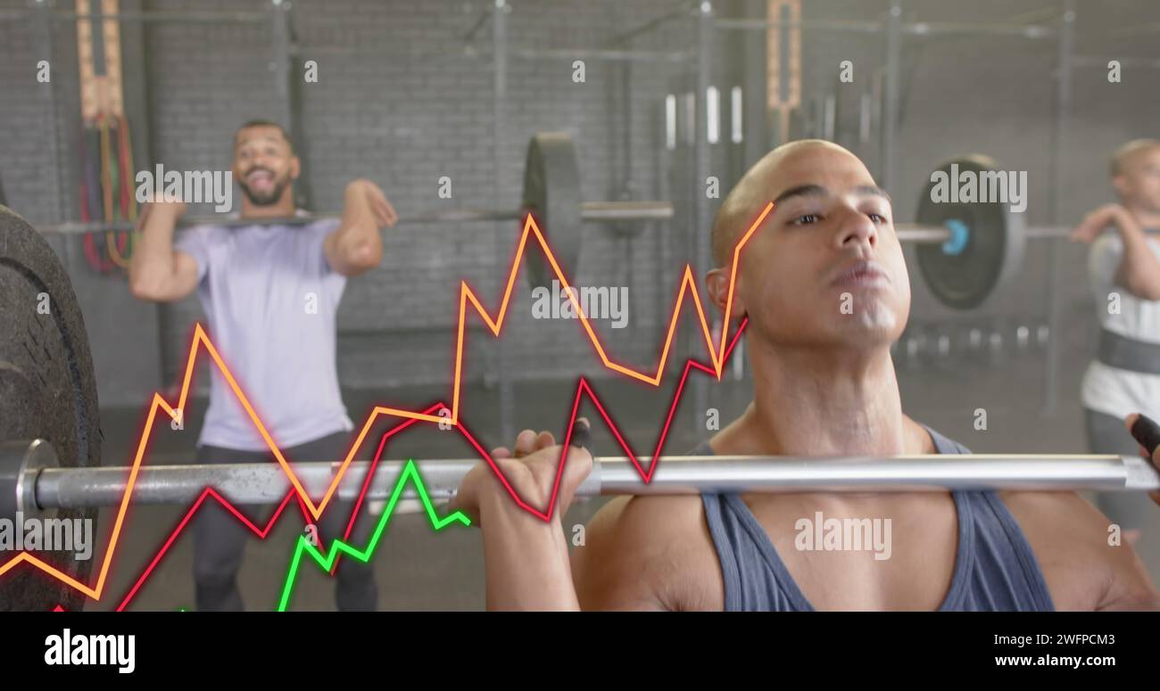 Image of graph processing data over diverse lifting barbells at gym ...