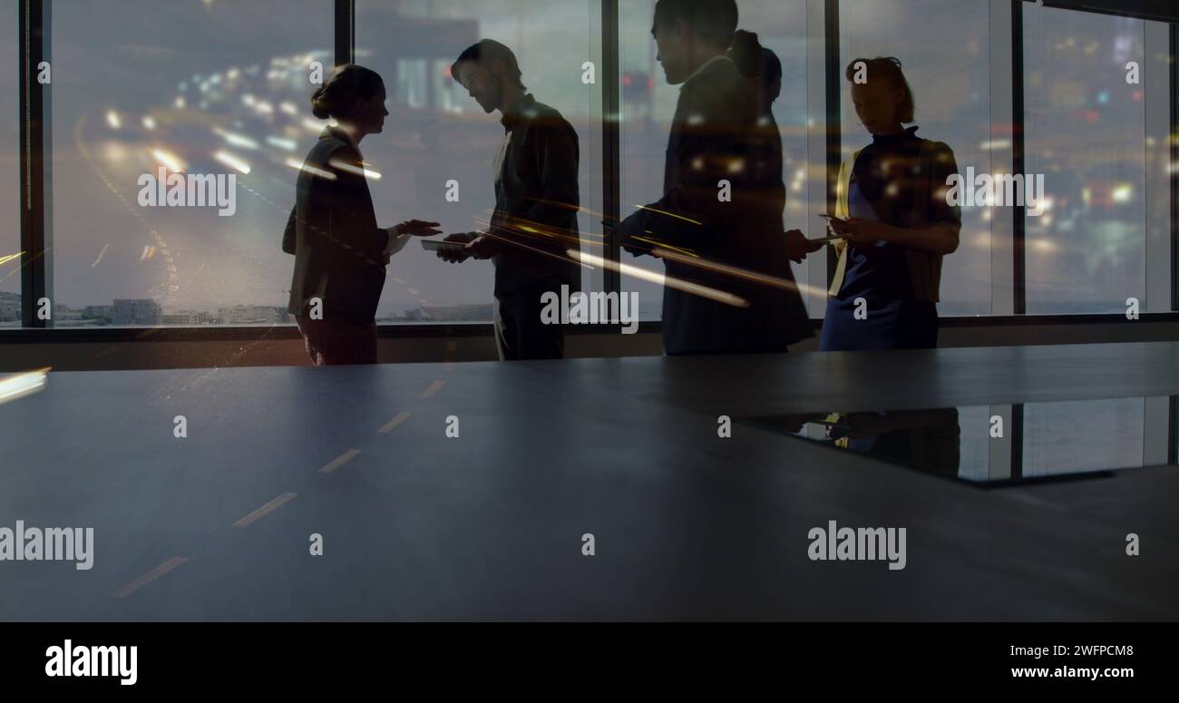 Animation cityscape over diverse business hi-res stock photography and ...