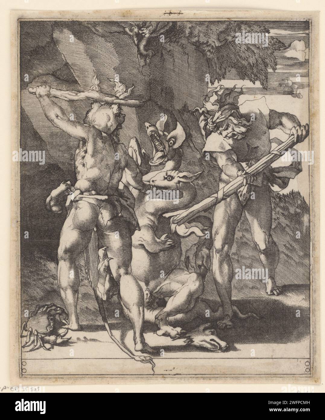 Hercules in fight with the Hydra van Lerna, Giovanni Jacopo Caraglio ...