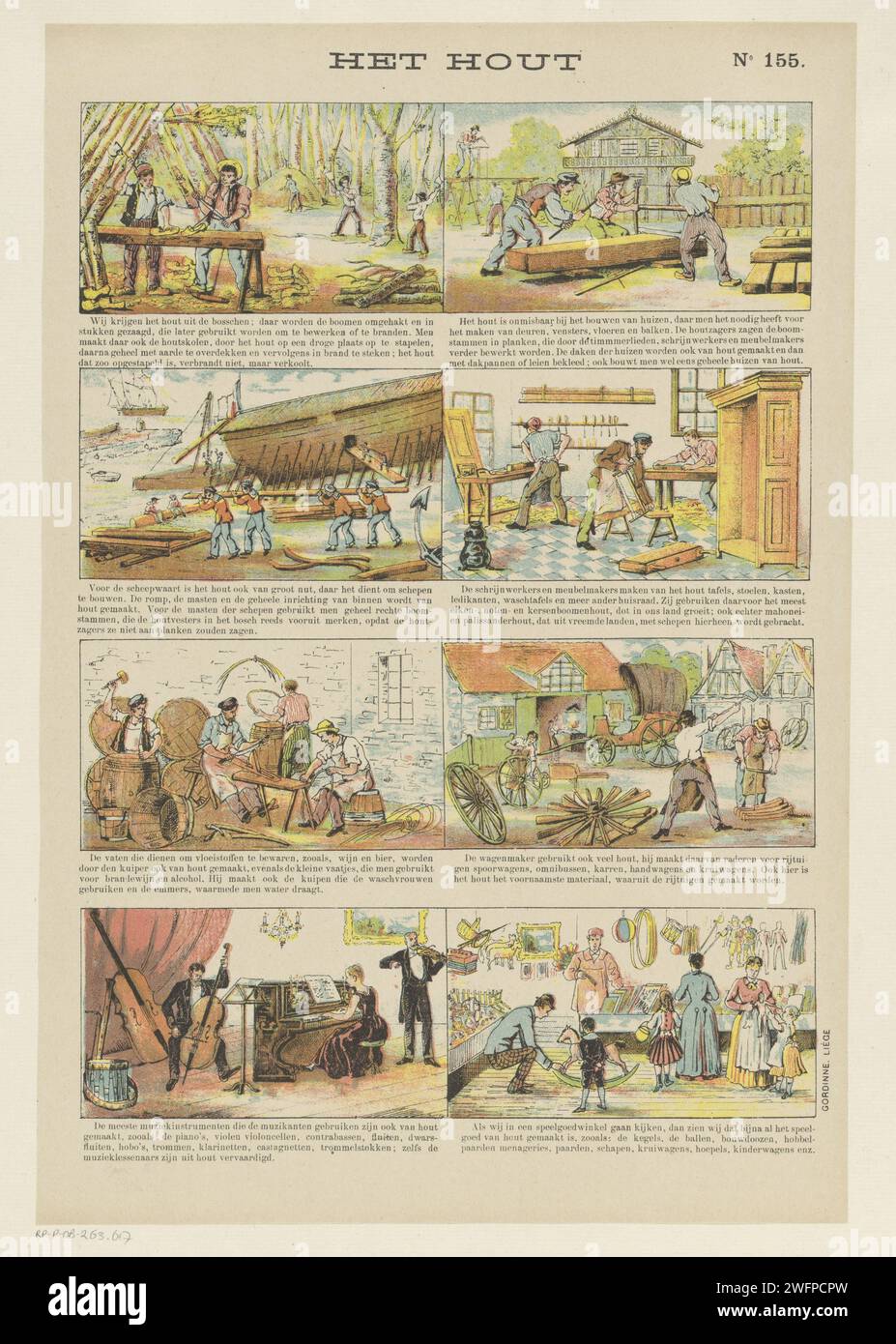 Het Hout, 1894 - 1959 print Leaf with 8 shows on woodworking. A caption ...