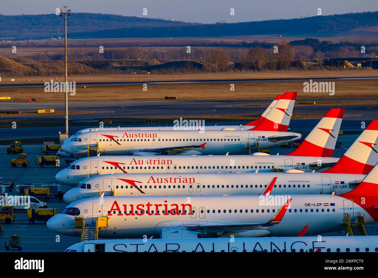 schwechat, austria, 30 jan 2024, austrian airlines aircrafts at the ...