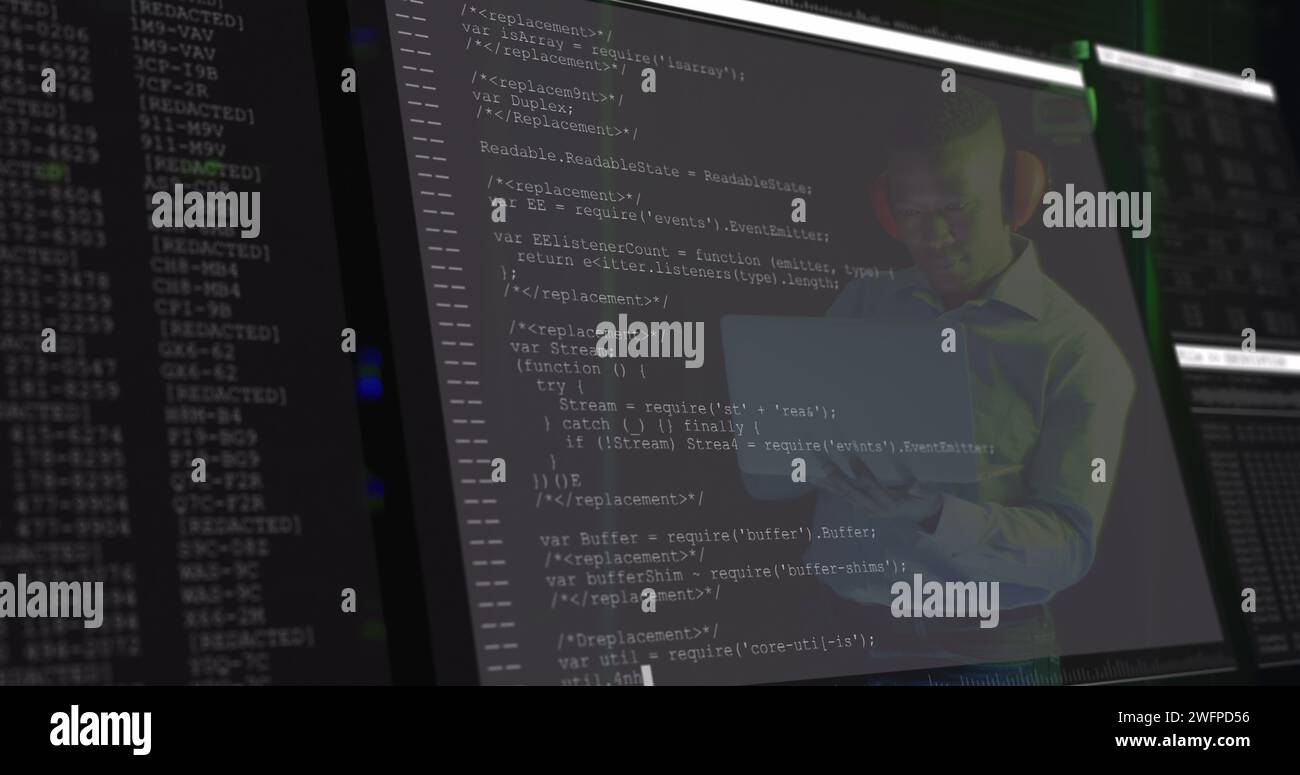Image of data processing over african american male it engineer by ...