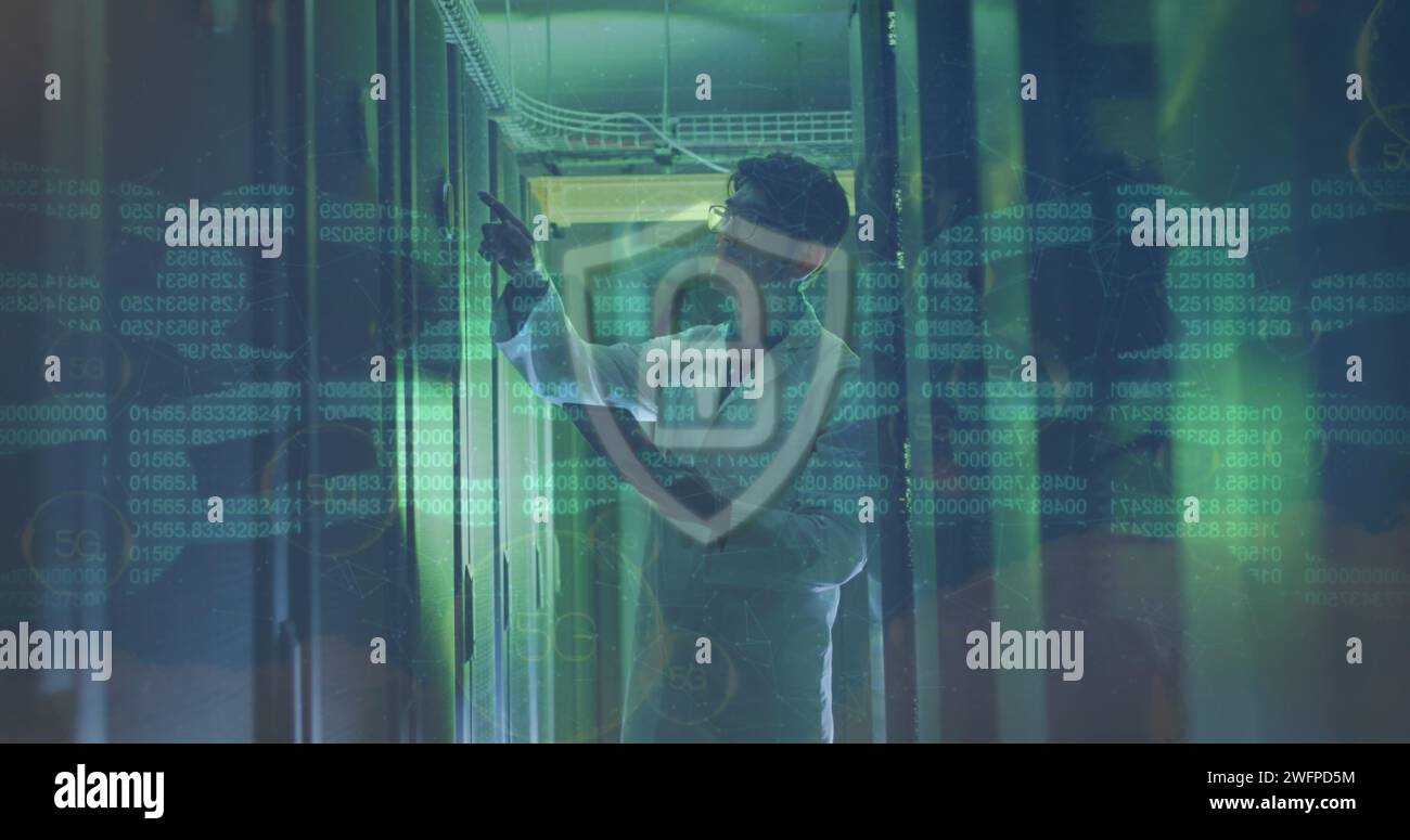 Image of chain and data processing over asian male it engineer by ...