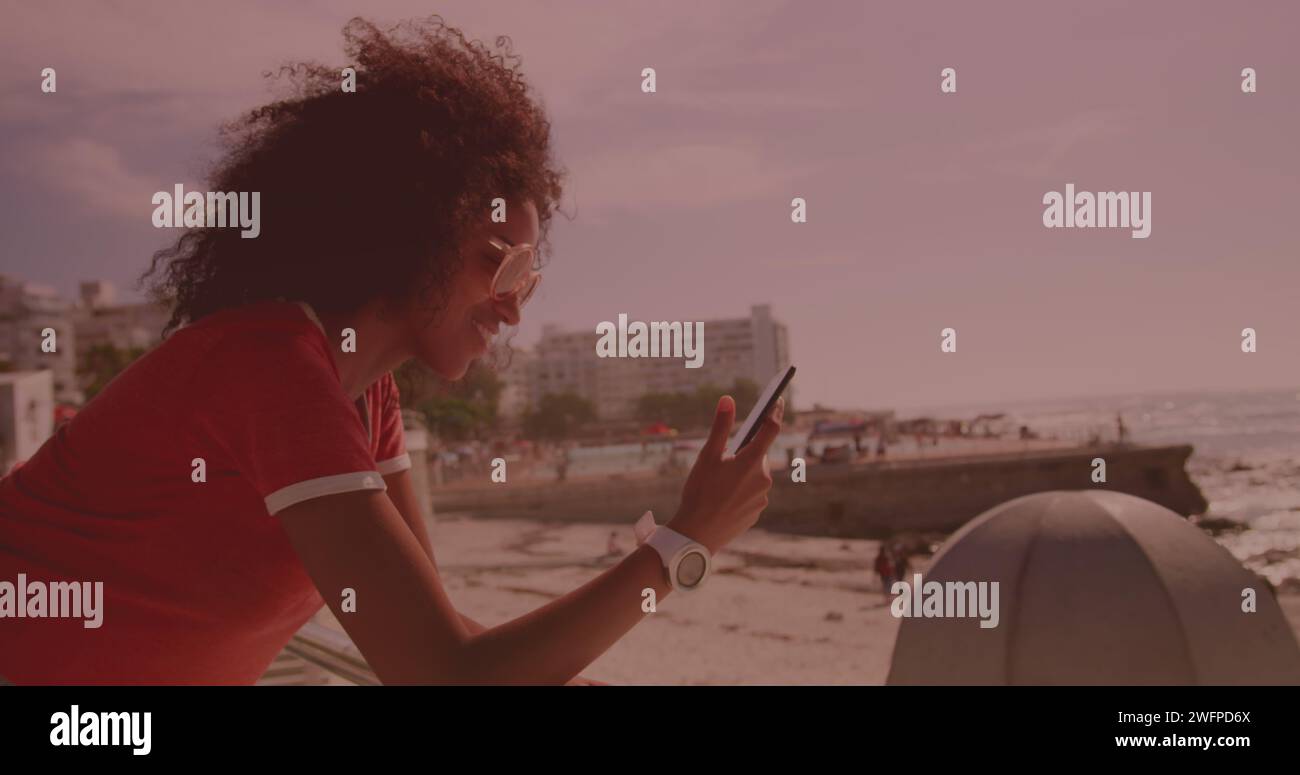 Animation screen interface over woman hi-res stock photography and ...