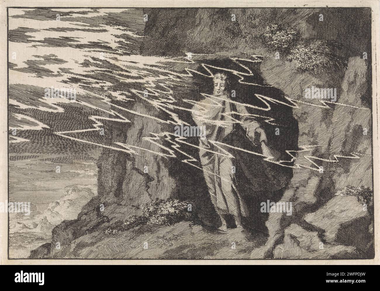 Elia in the cave, Jan Luyken, 1704 print Amsterdam paper etching Elijah ...