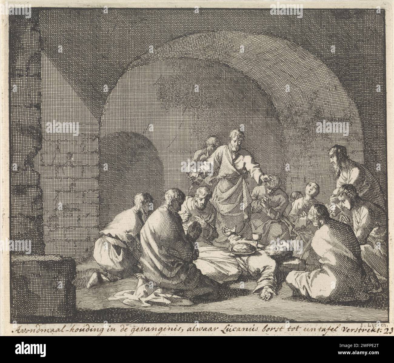 Holy Lucianus celebrates the sacrament in prison, Jan Luyken, 1700 ...
