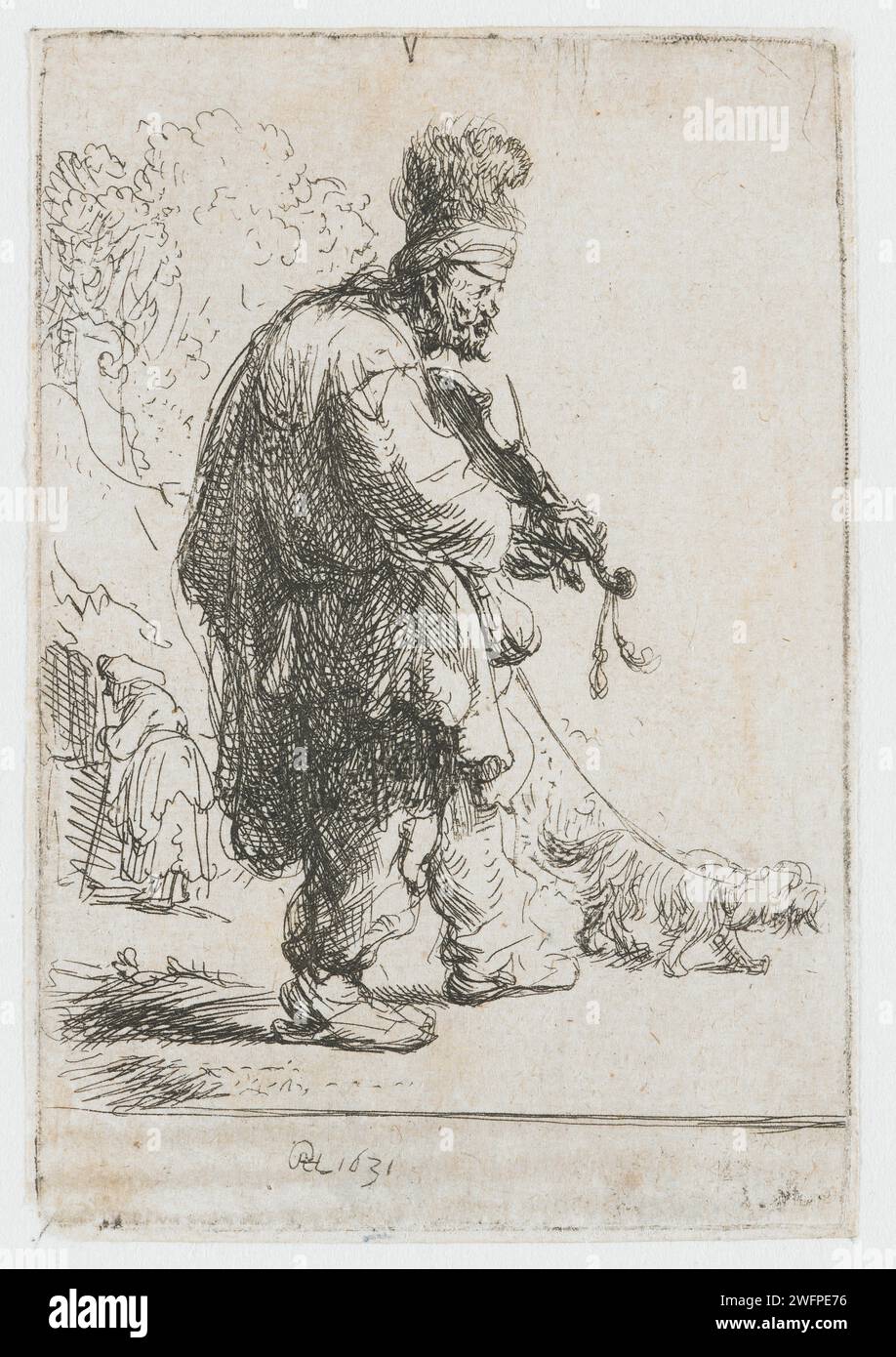 The Blind Fiddler, Rembrandt van Rijn, 1631 print paper etching violin ...