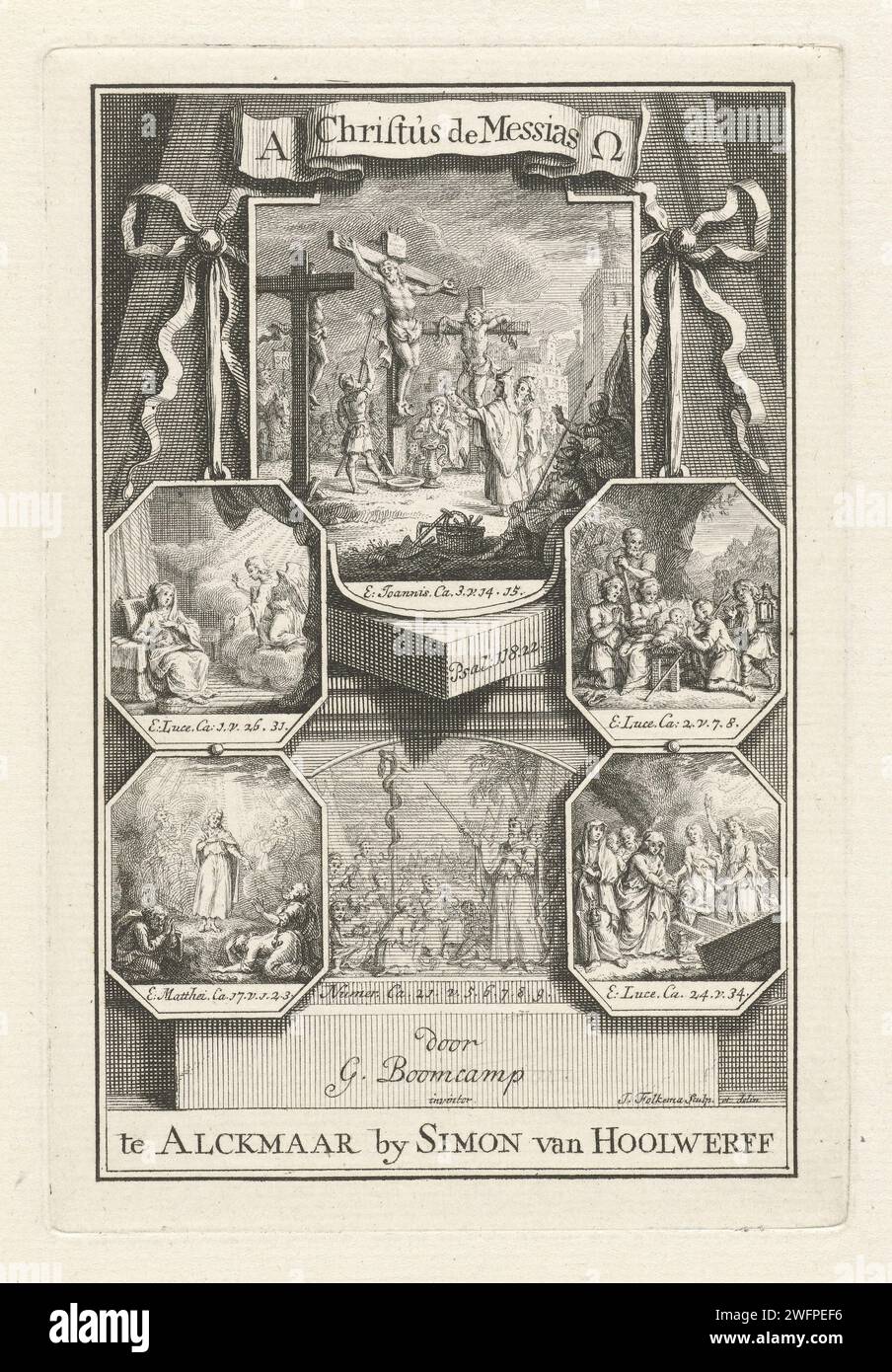 Six Biblical scenes from the life of Christ, Jacob Folkema, After Gijsbert Boomcamp, 1741 print ...