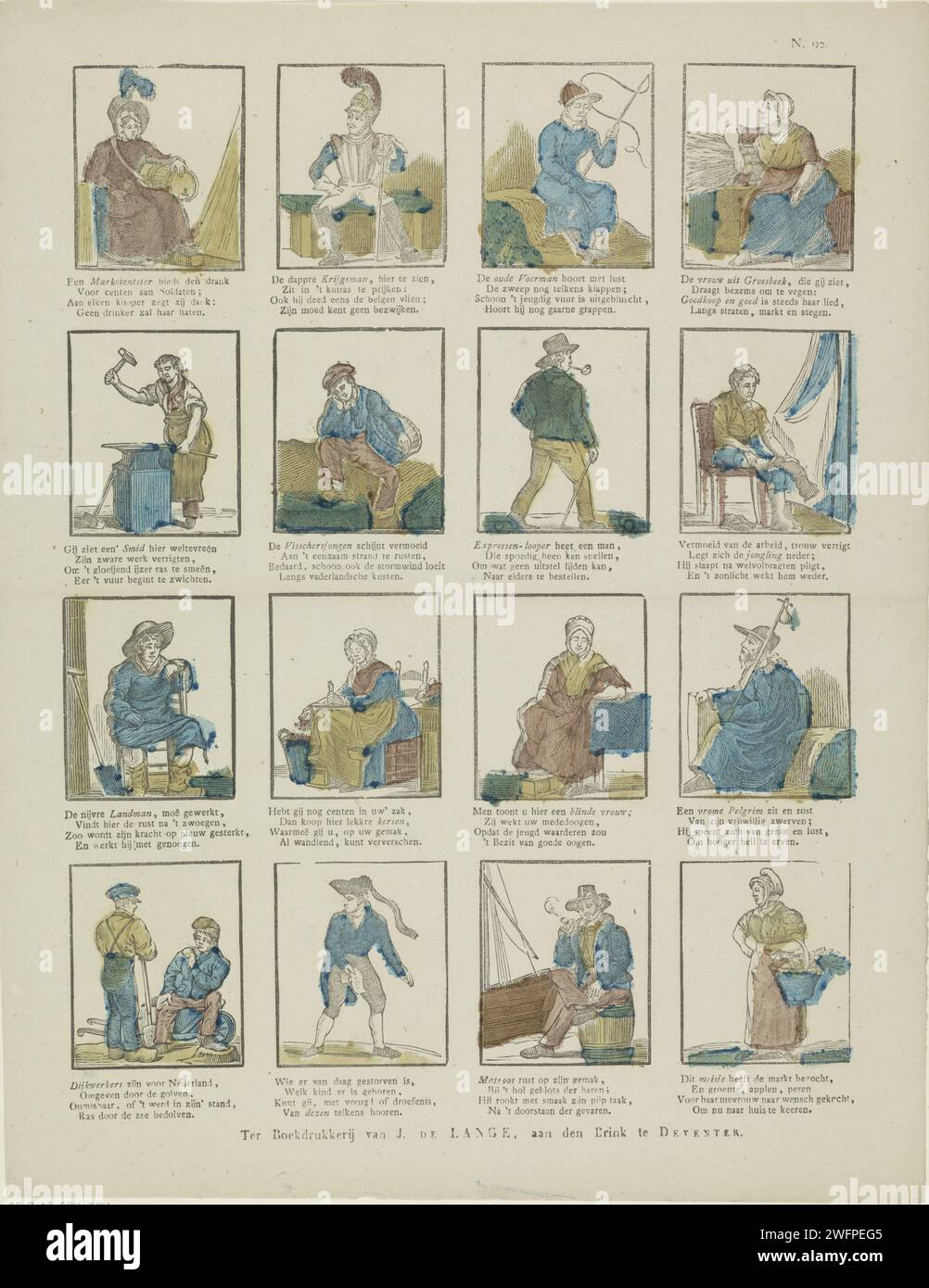 Figures, professions and craftsmen, 1822 - 1849 print Leaf with 16 ...