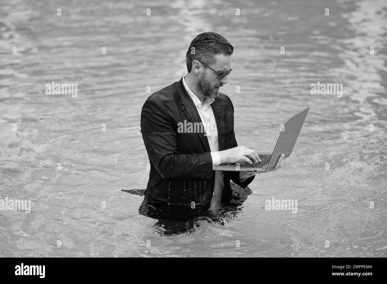 business man working remote with computer. photo of business man ...