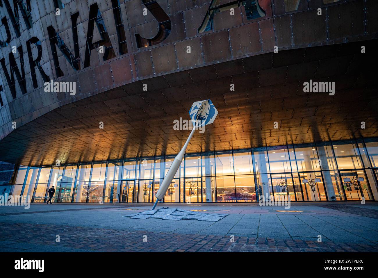 EDITORIAL USE ONLY One of three 12-foot gold darts that have been ...