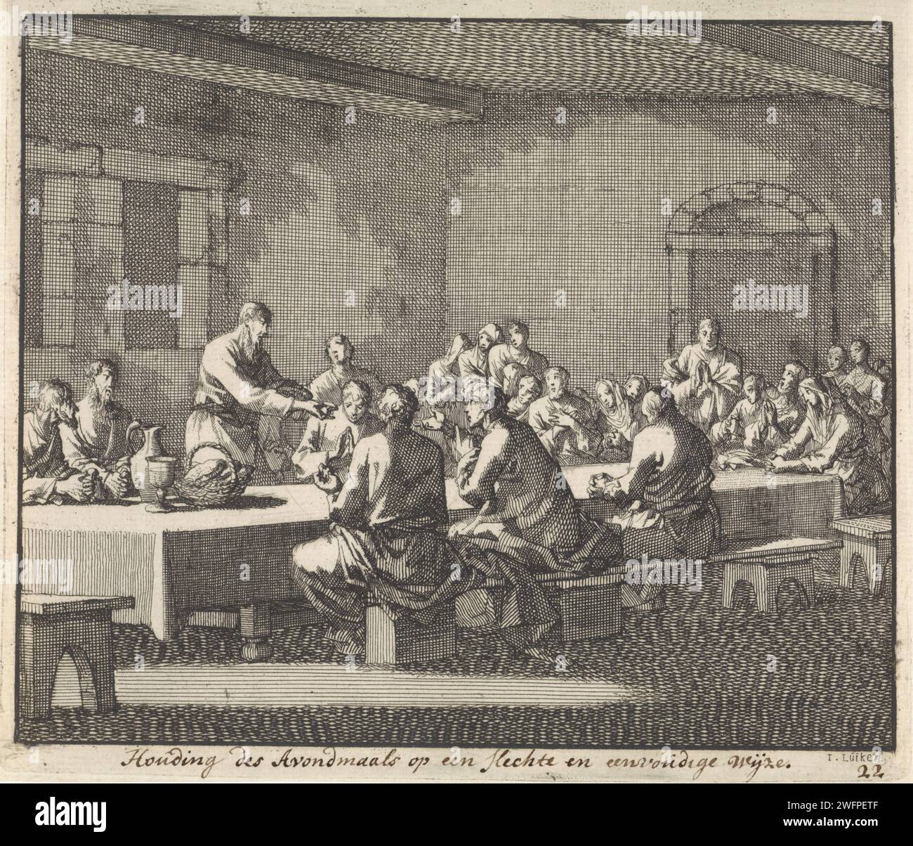Simple celebration of the Supper, Jan Luyken, 1700 print Celebration of ...