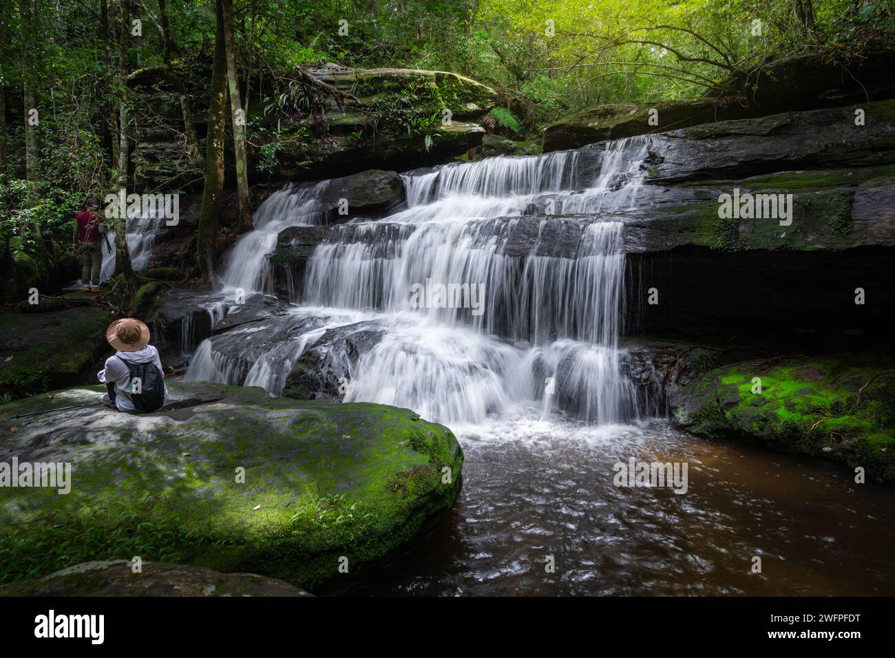 Waterfall in the rainforest At Pen Phop Waterfall, Phu Kradueng ...