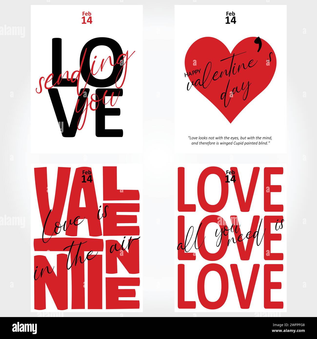 Valentine's Day greeting card. love is in the air, sending you love, All you need is love ...