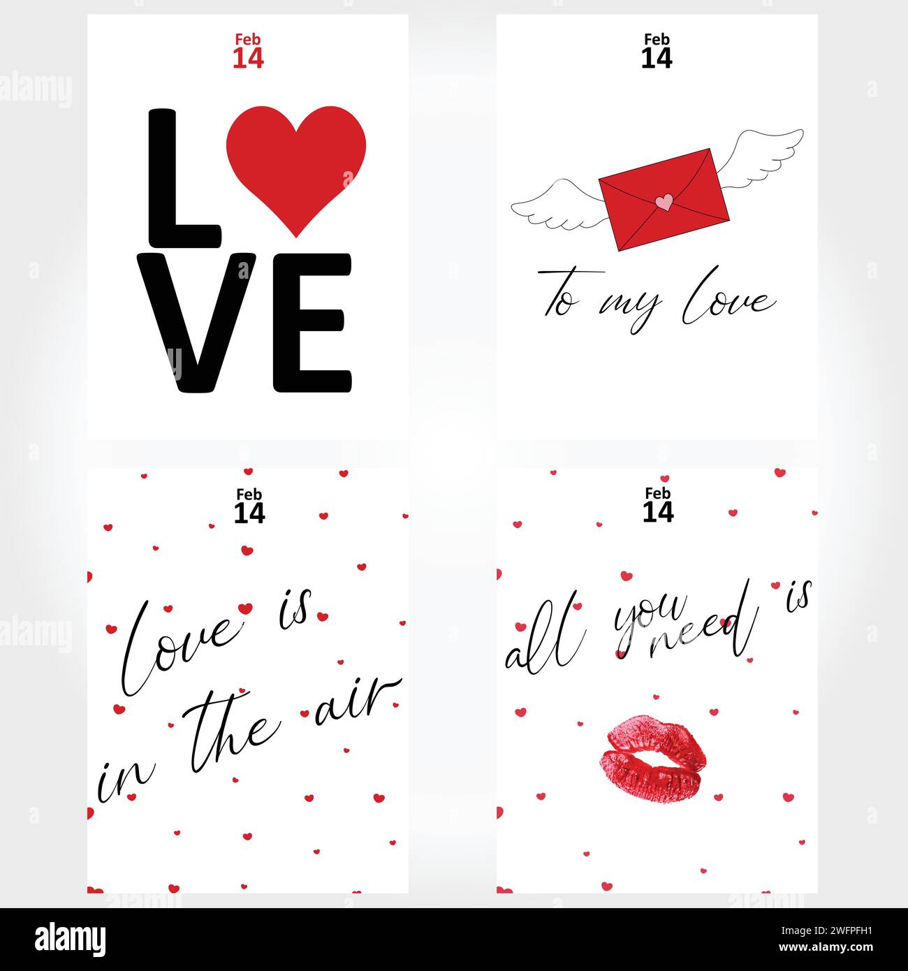 Valentine's Day greeting card. love is in the air, sending you love, All you need is love ...