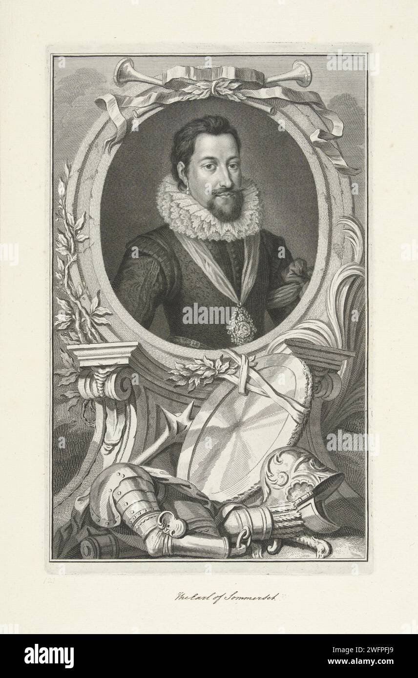 Portrait of Robert Carr, 1st count of Somerset, Jacob Houbraken, 1747 ...