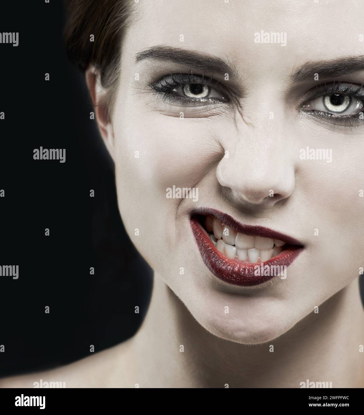 Portrait, woman and gothic makeup in studio for beauty, cosmetics and ...