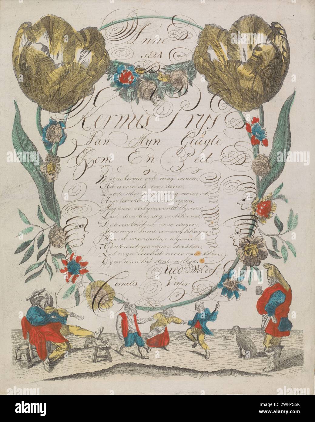 Wish letter with flowers and dancing people, 1824 print Wish letter ...