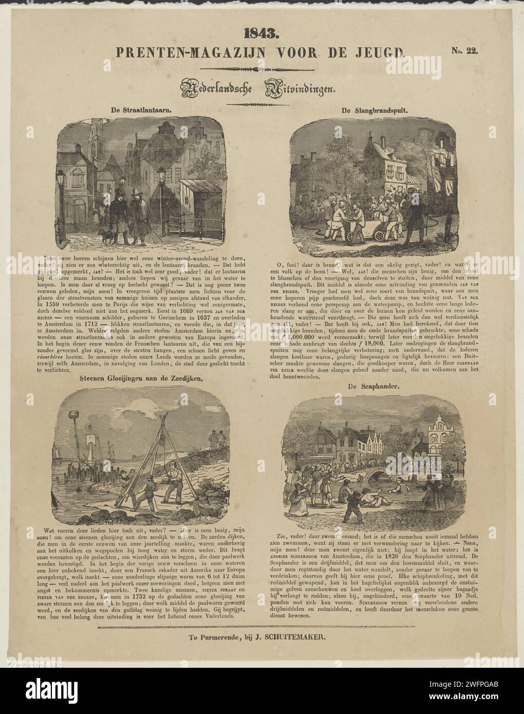 Inventions, 1843 print Leaf with 4 performances of Dutch inventions and ...
