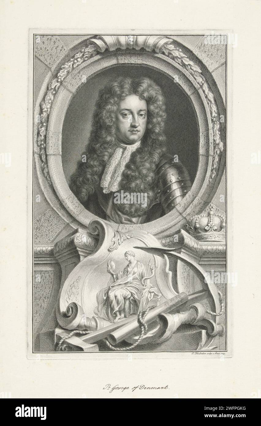 Portrait of George, Prince of Denmark, Jacob Houbraken, After Gottfried ...