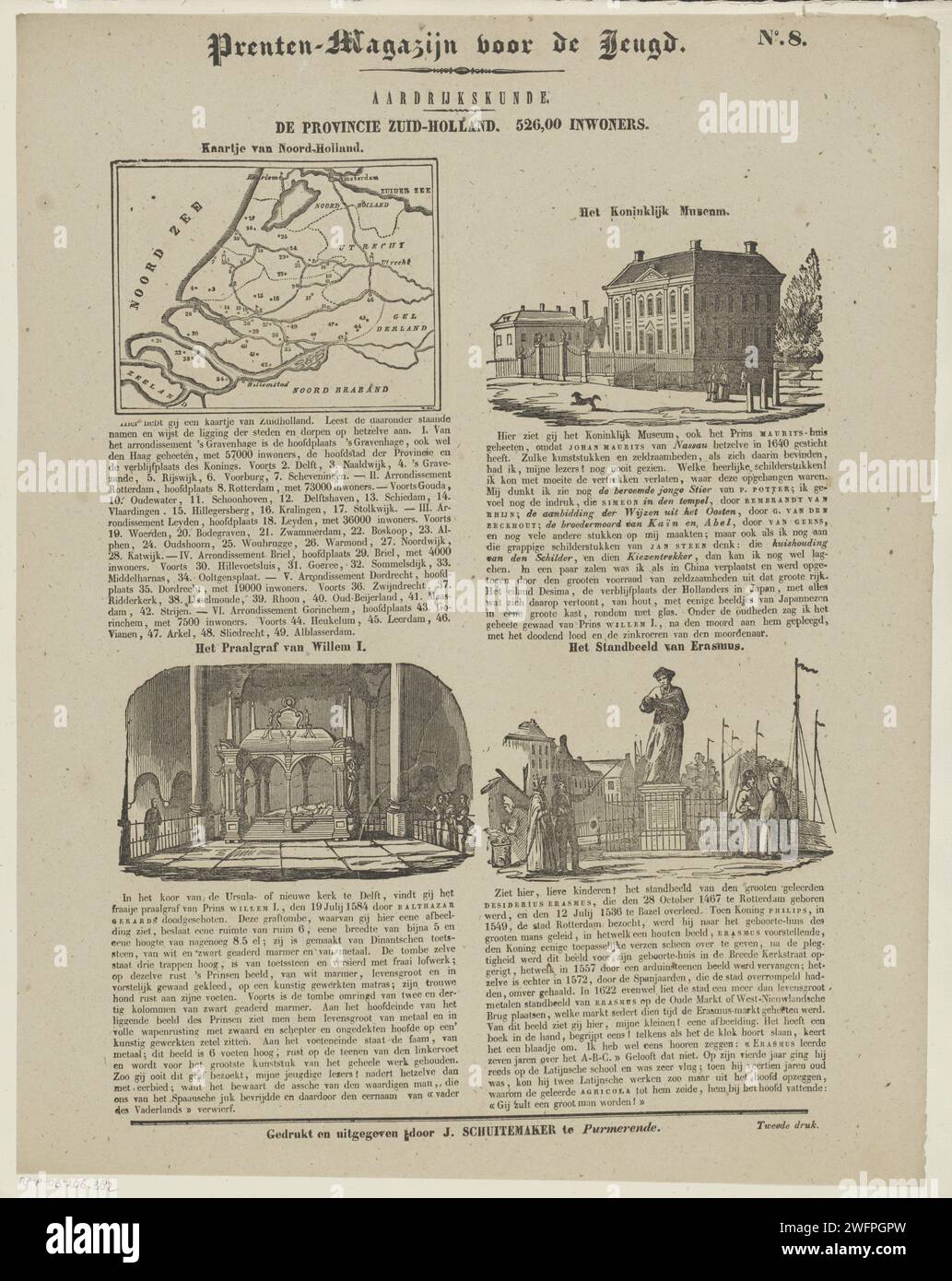 The province of South Holland. 526,000 inhabitants, 1842 print Leaf ...