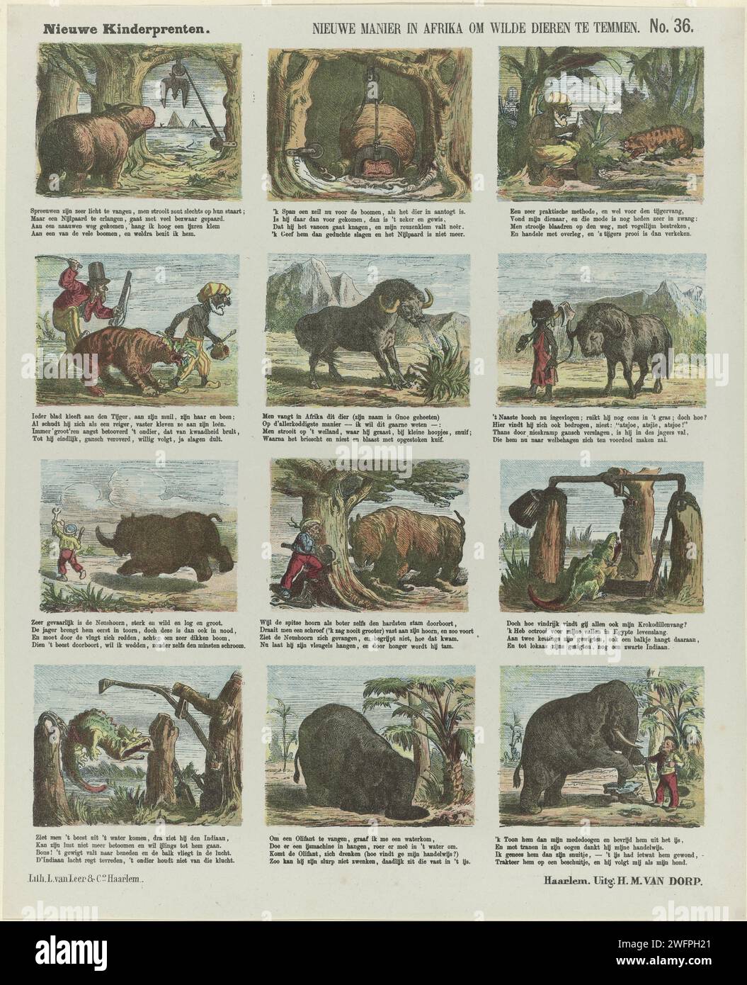 New ways in Africa to tame wild animals, 1872 - 1883 print Leaf with 12 ...