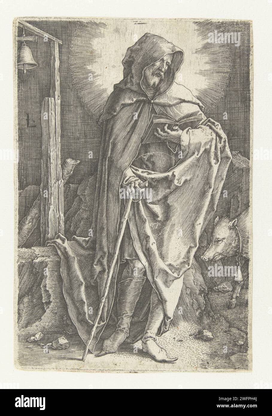 Saint Antonius, Lucas van Leyden, 1519 - 1523 print Holy Antonius with ...