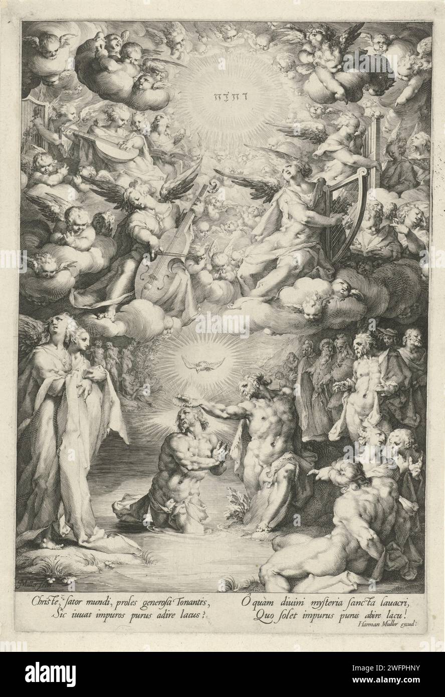 Baptism of Christ, Jan Harmensz. Muller, 1590 print Christ is baptized ...