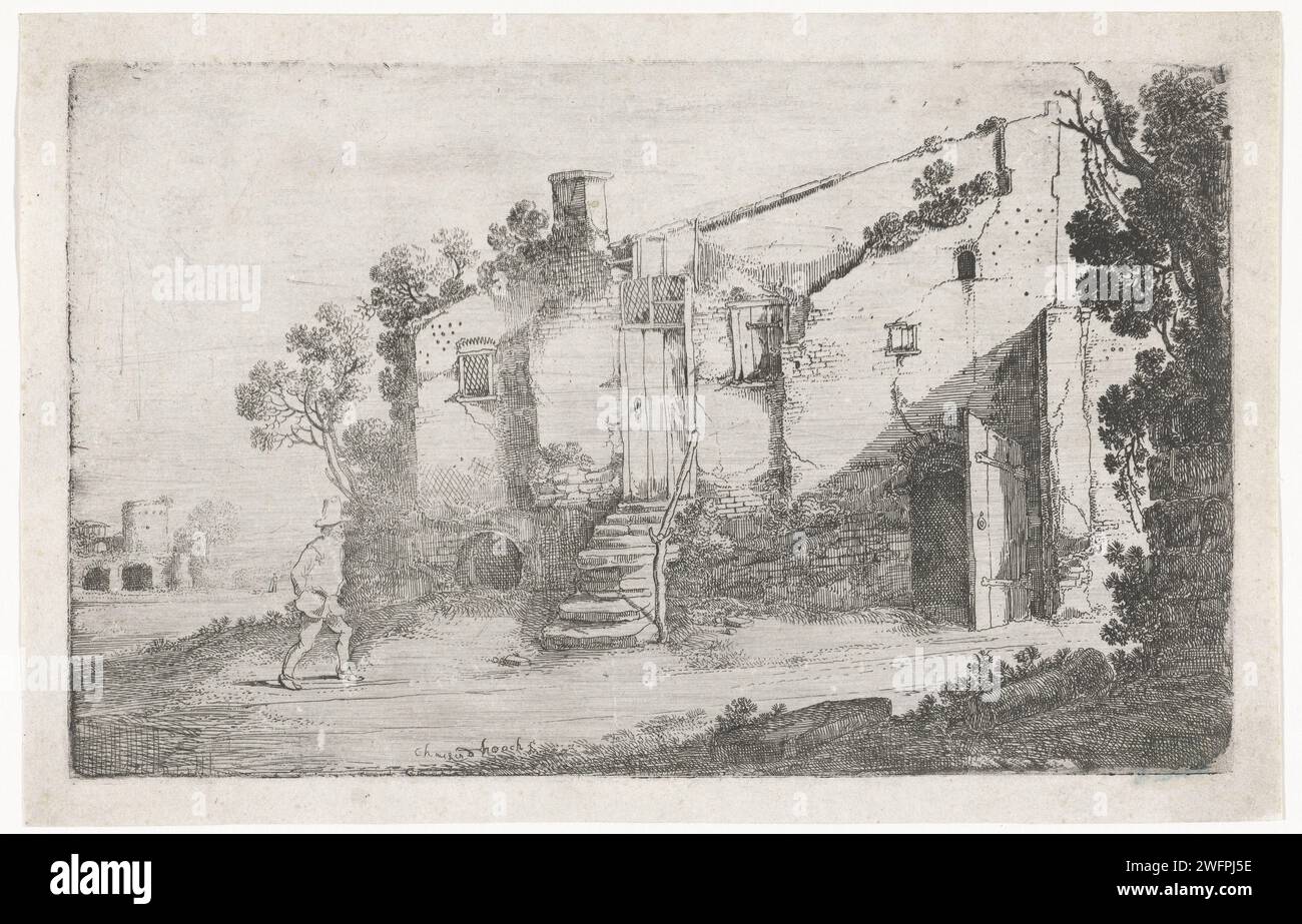 Figure at a house with a staircase, Chales de Hooch, c. 1613 - 1638 ...