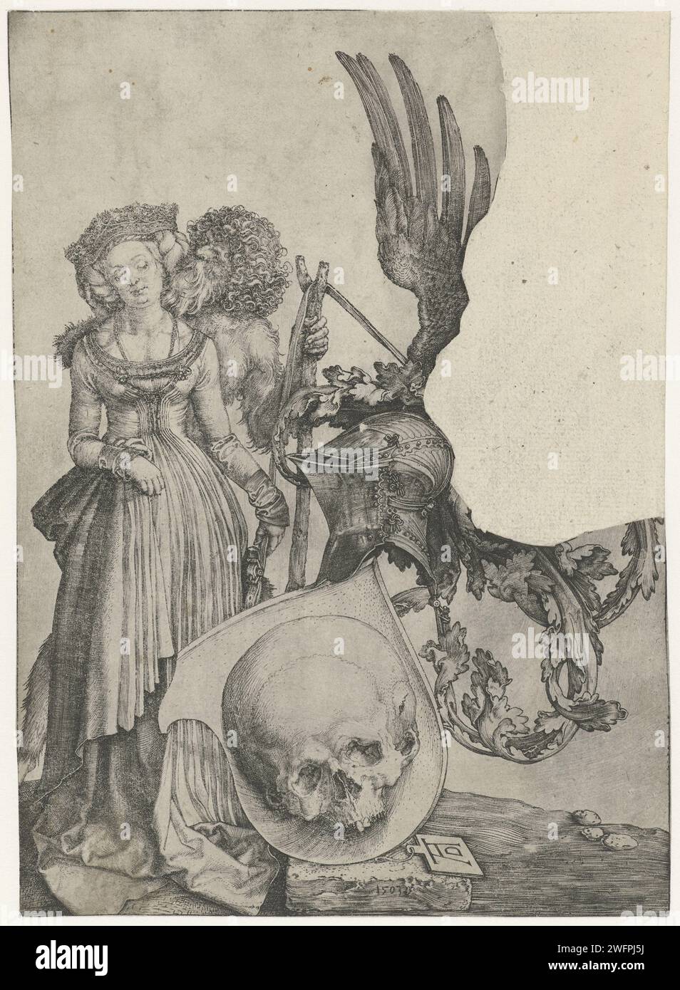 Coat of arms with wife and Wildeman, Albrecht Dürer, 1503 print A coat ...