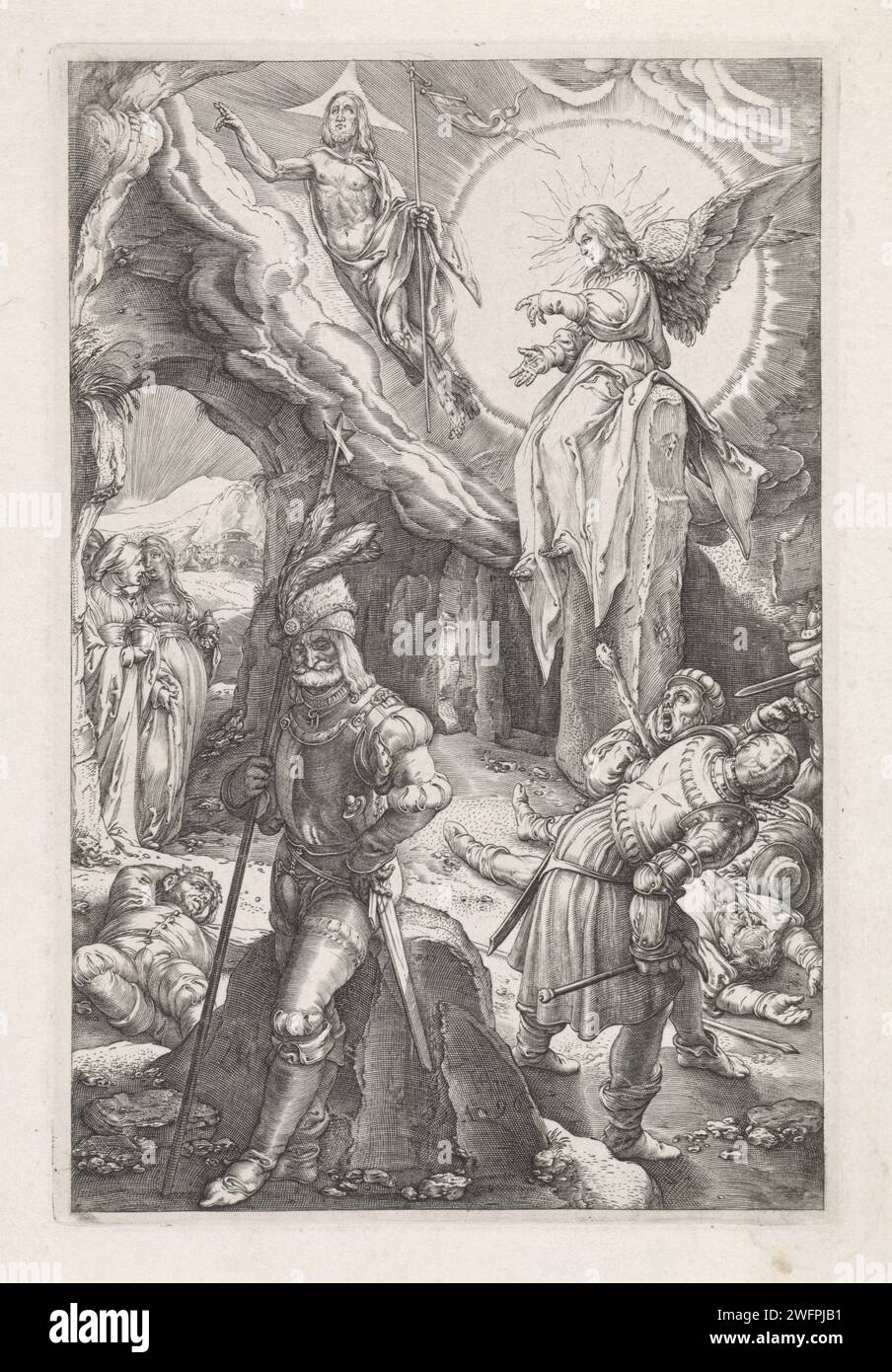 Resurrection of Christ, Anonymous, After Hendrick Goltzius, 1596 - 1667 print Christ floats in ...