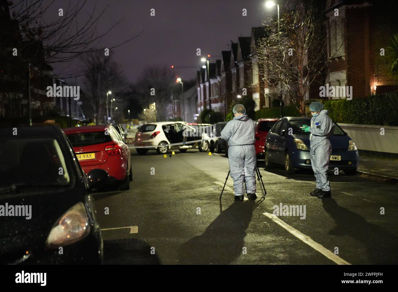 Police at the scene in Lessar Avenue near Clapham Common, south London ...